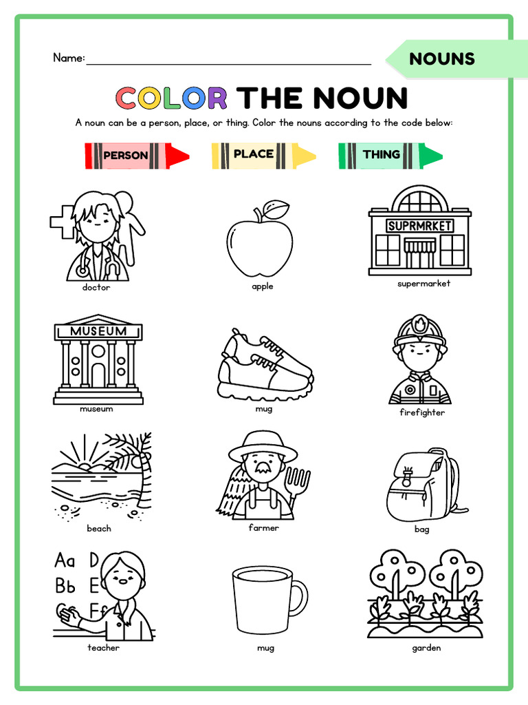Colorful Illustrative Color The Noun English Grammar Worksheet | PDF