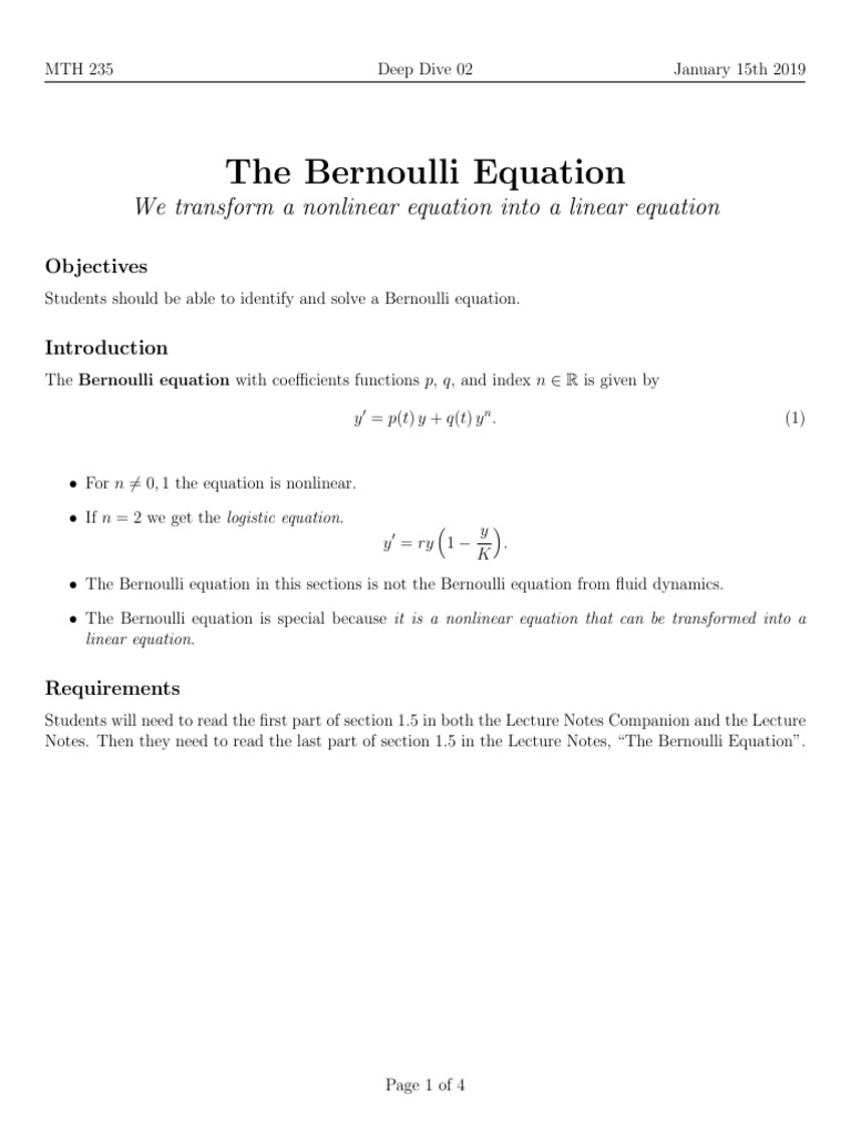 Bernoulli | PDF | Equations | Differential Equations