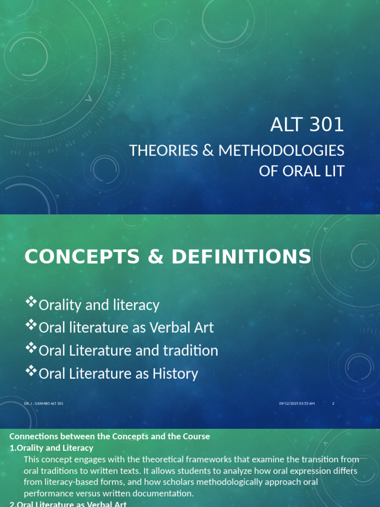 Alt 301 Oral Lit Theory Lesson 1 | PDF | Narrative | Literary Theory
