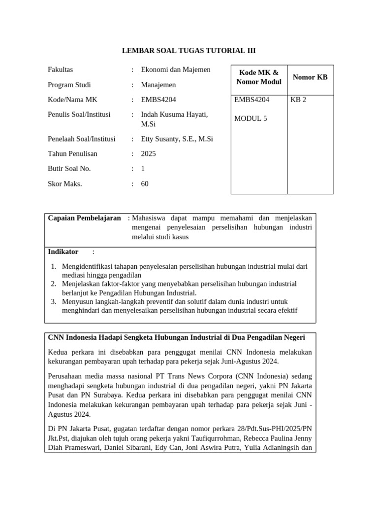 Sengketa Upah CNN Indonesia 2025 | PDF