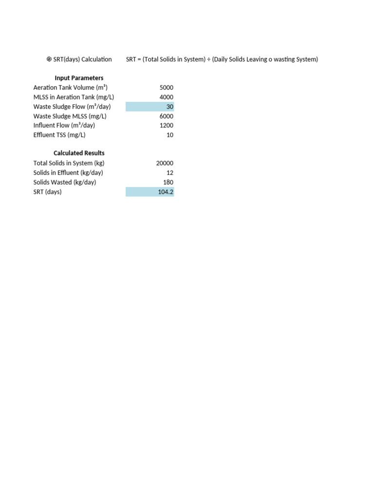 SRT Calculation Template | PDF