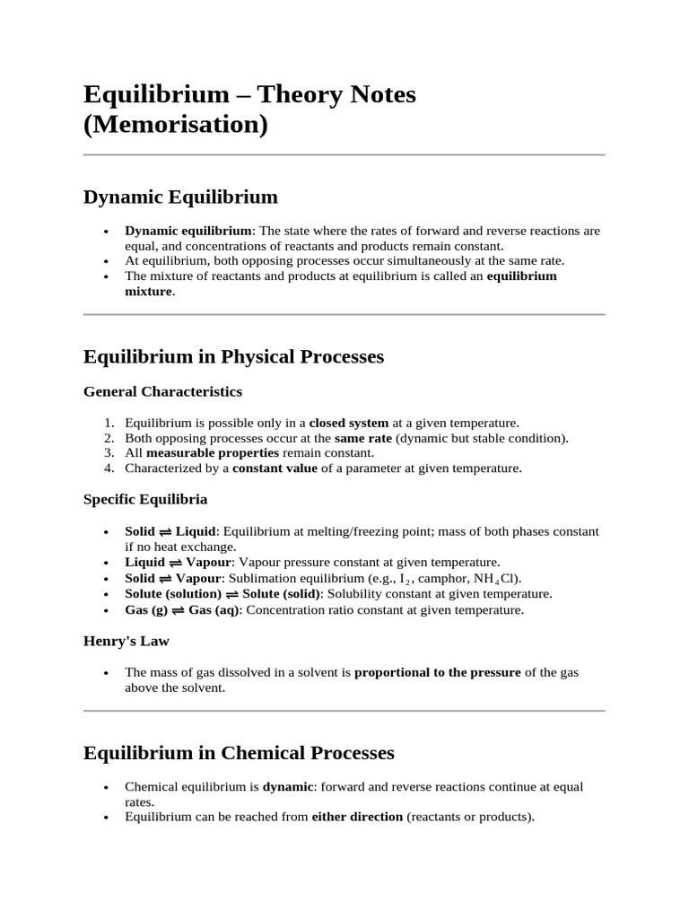 Notes Equi | PDF | Chemical Equilibrium | Acid