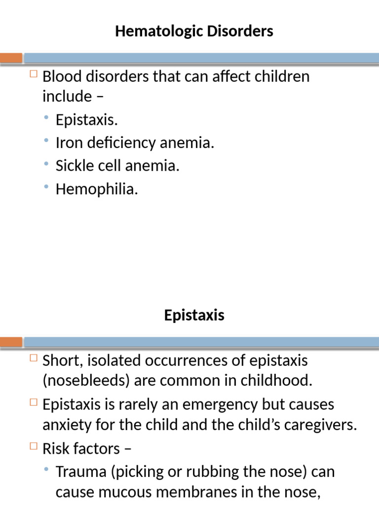 Pediatric Hematologic Disorders Overview | PDF | Haemophilia | Bleeding