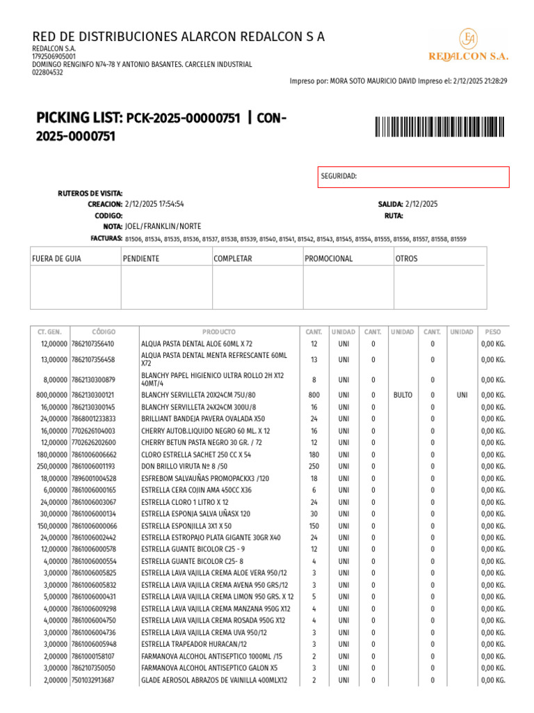 Lista de Picking y Resumen de Embalaje | PDF