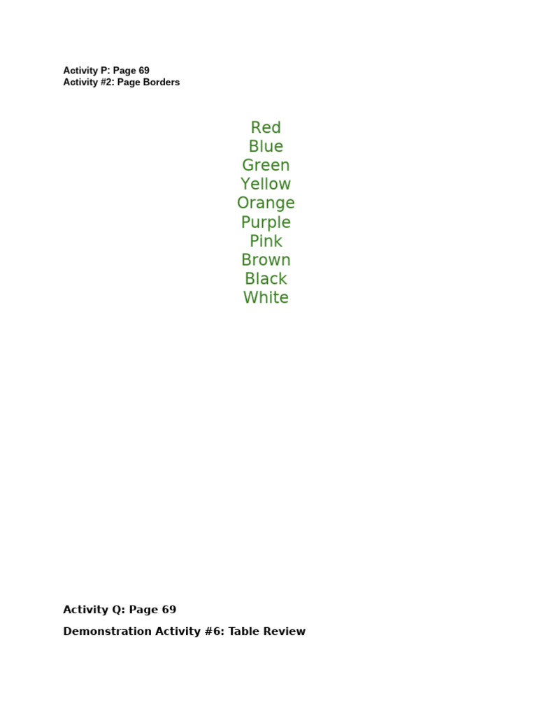 Red Blue Green Yellow Orange Purple Pink Brown Black White: Activity P ...