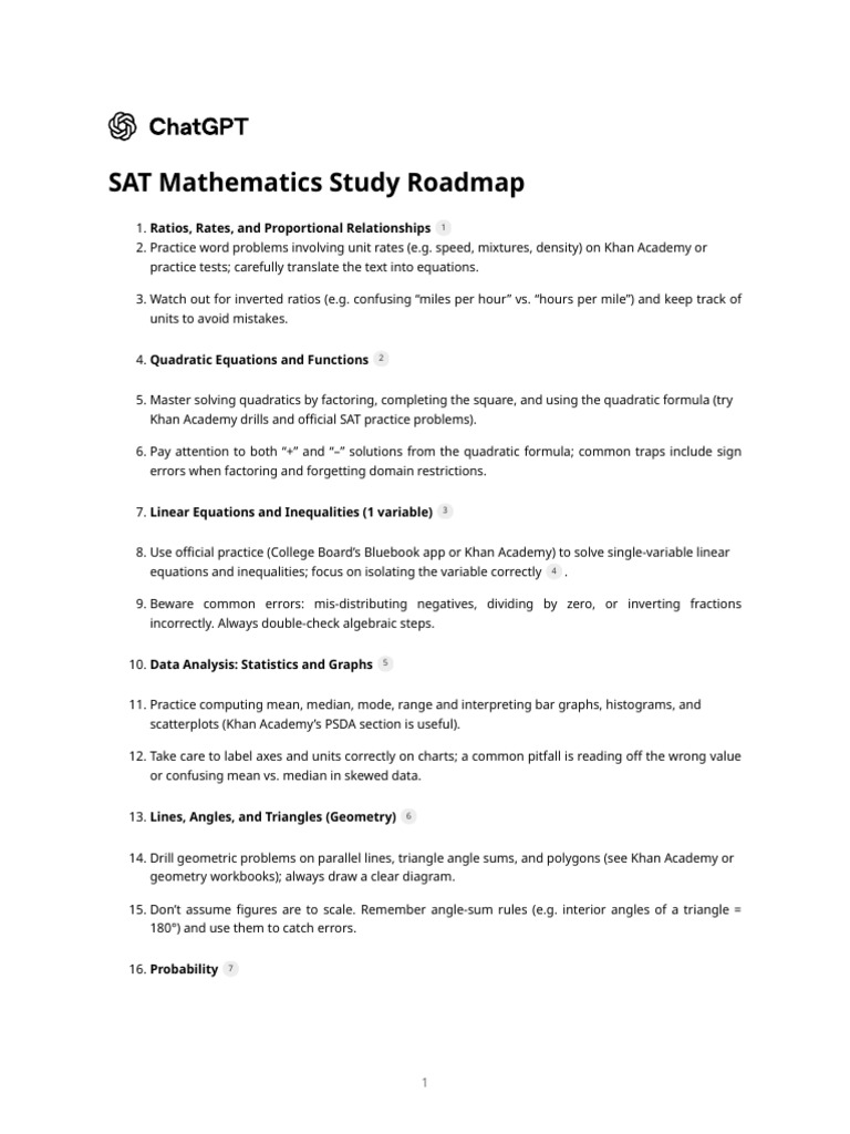 SAT Math Study Guide and Tips | PDF | Area | Quadratic Equation