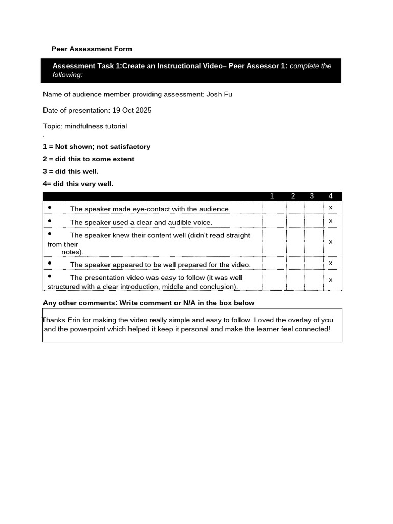 Peer Assessment Form ERIN | PDF