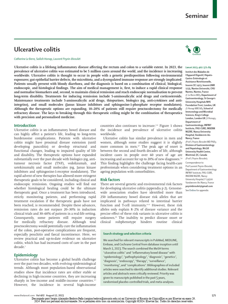 Ulcerative Colitis: Epidemiology and Treatment | PDF | Ulcerative ...