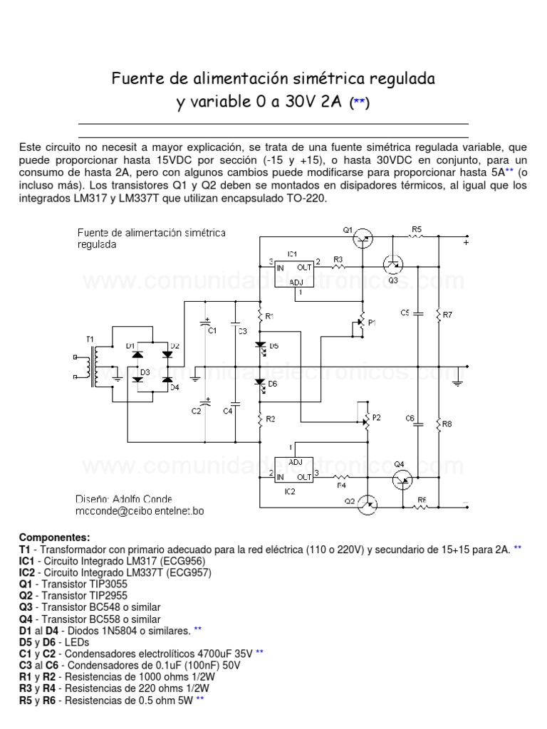Fuente de Alimentación Simétrica Regulada | PDF | Rectificador ...