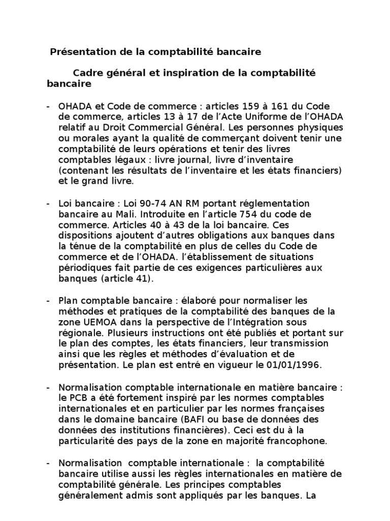 Présentation de La Comptabilité Bancaire | PDF | Banques | Crédit