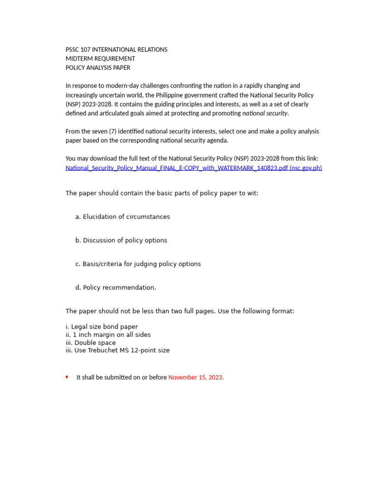 Pssc 107 Policy Paper | PDF