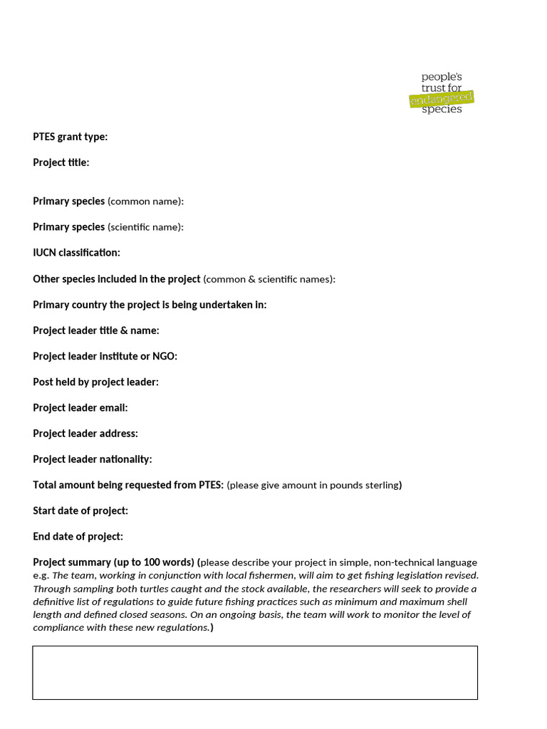 PTES Grant Application Overview | PDF | Budget