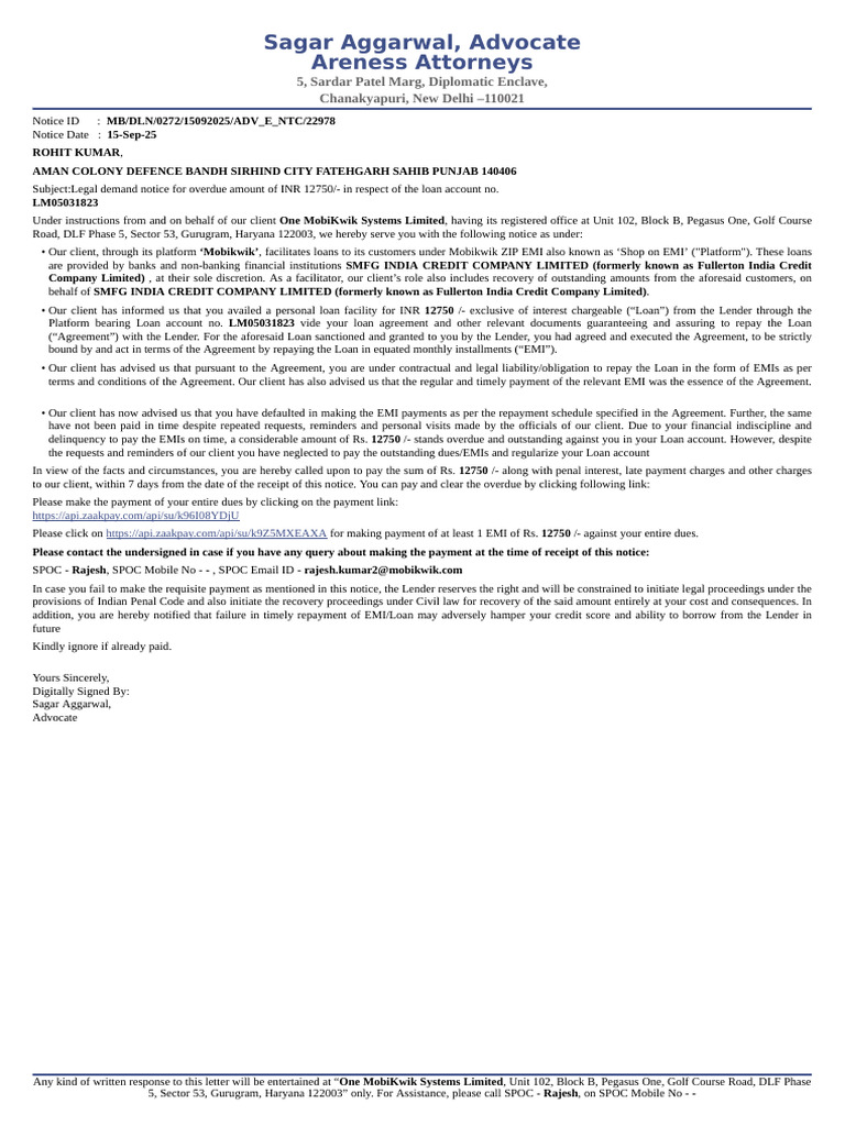 Rohit Kumar Legal Notice. | PDF | Loans | Liability (Financial Accounting)