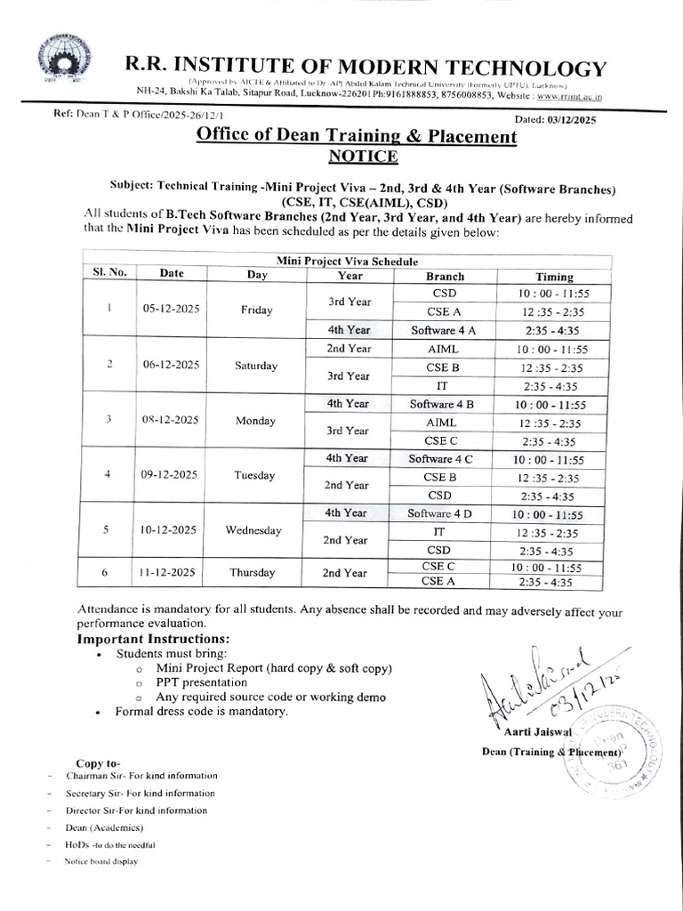 Notice of Mini Project Viva for Software Students 2nd Year to 4th Year ...