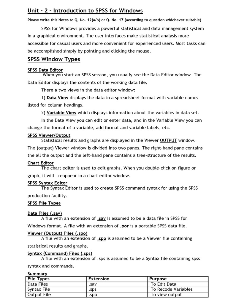 SPSS - UNIT 2 | PDF | Spss | Computer File