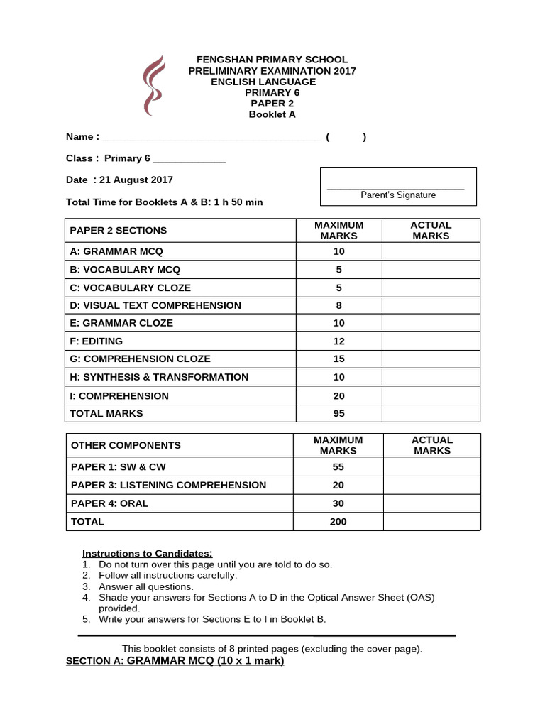 p6 Prelims 2017 Paper 2 Booklet_a | PDF | Multiple Choice
