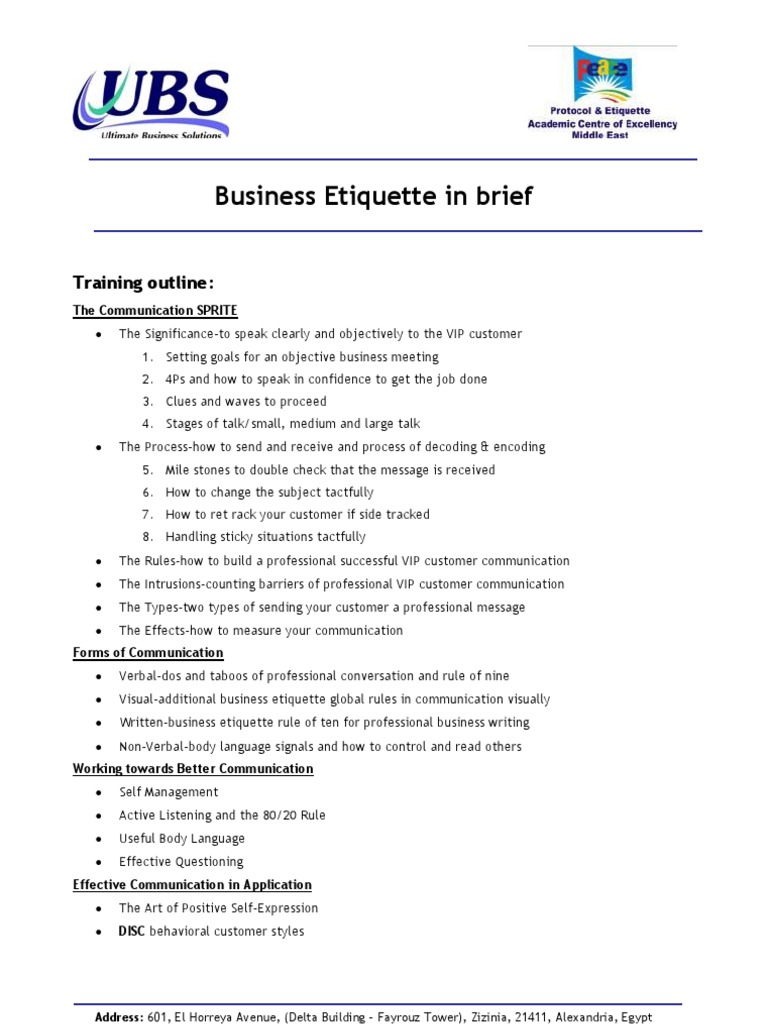 Business Etiquette in Brief | PDF | Egypt | Etiquette