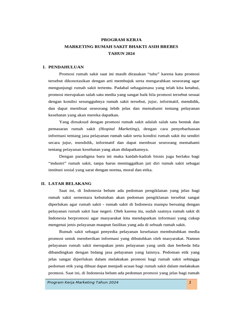 Rencana Pemasaran RS Bhakti Asih 2024 | PDF