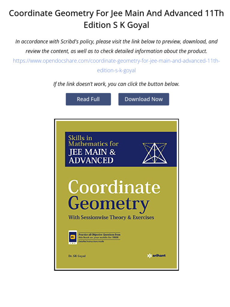 Coordinate Geometry For JEE Main and Advanced 11th Edition S K Goyal | PDF | Circle | Line ...