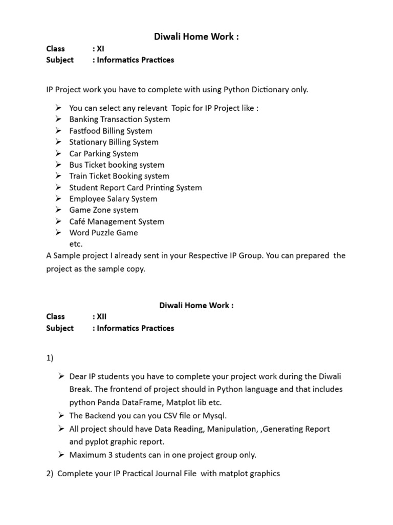 IP Diwali Home Work | PDF