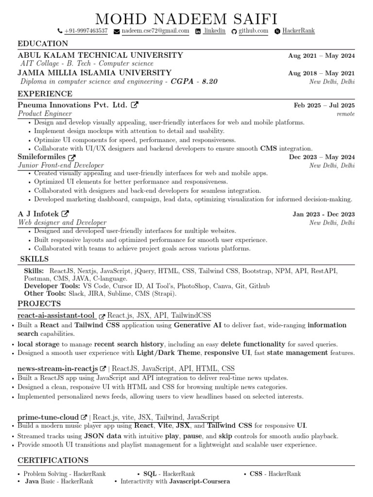 Nadeem_CV | PDF | Java Script | Information Technology