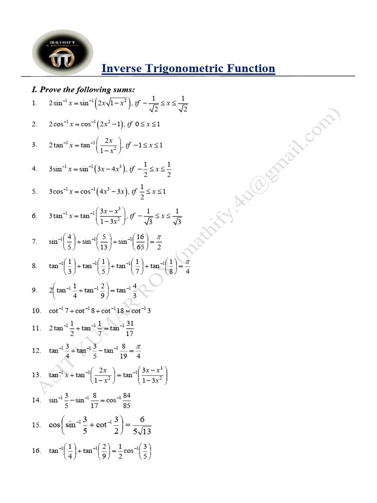 Inverse Trigonometric Functions (WS - 2) | PDF