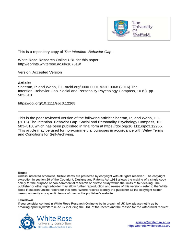 The Intention-Behavior Gap R1 | PDF | Intention | Goal