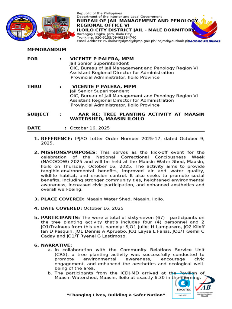 AAR on Tree Planting in Maasin Water Shed - October 16, 2025 | PDF