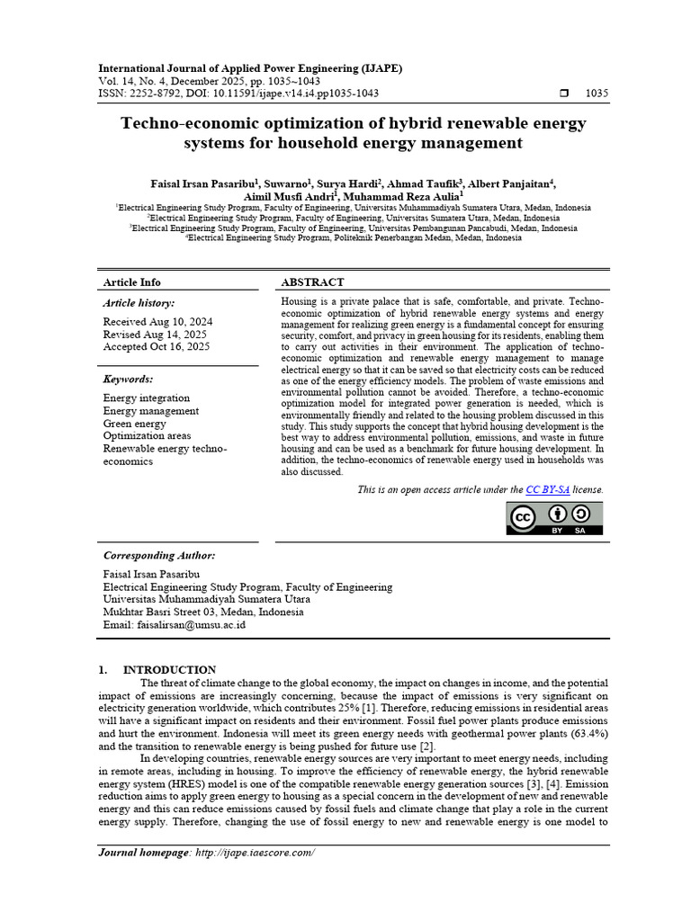 Techno-Economic Optimization of Hybrid Renewable Energy Systems For ...