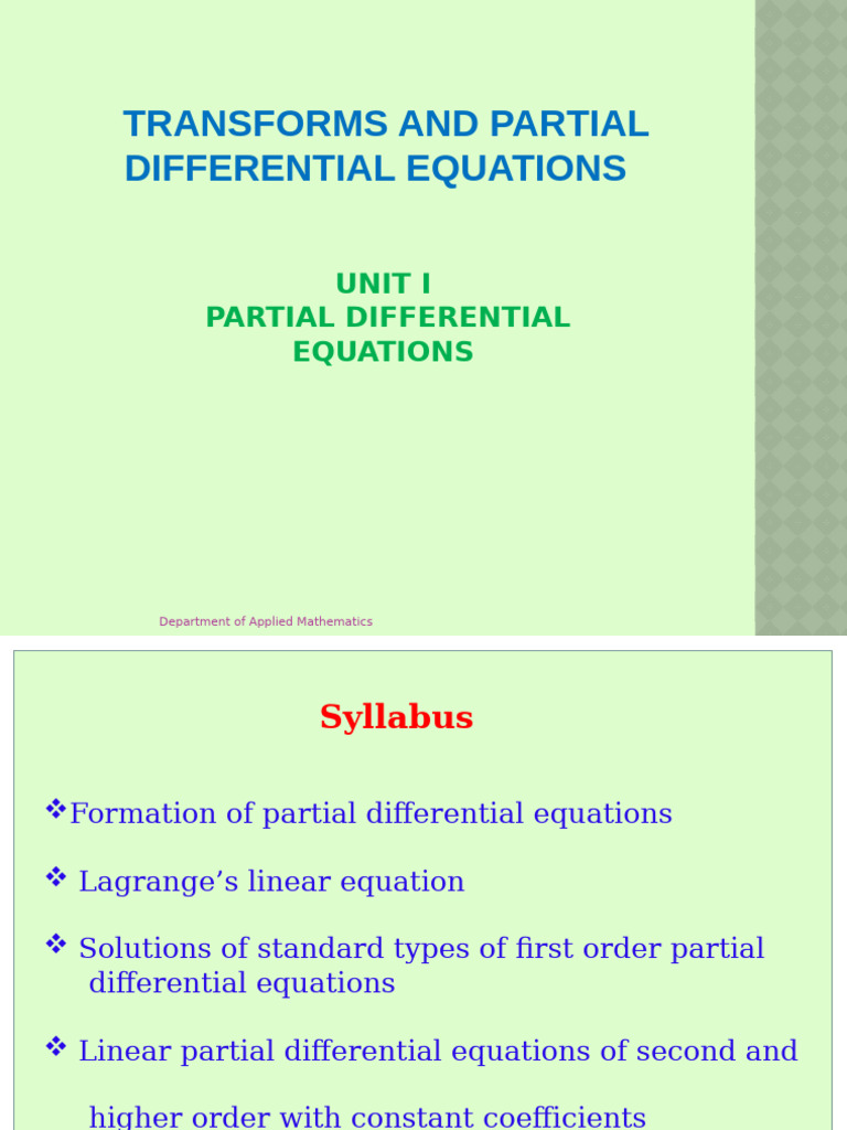 Tpde Unit I Partial Differential Equations | PDF | Partial Differential Equation | Derivative