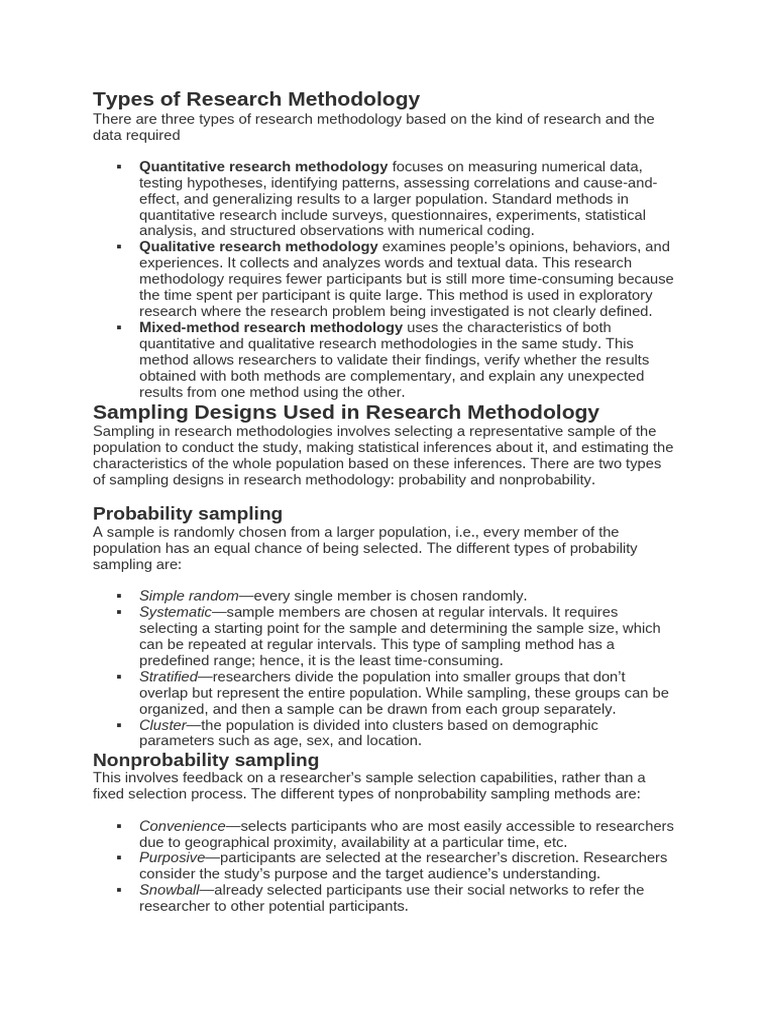 Research Methodology Types Explained | PDF | Methodology | Statistics