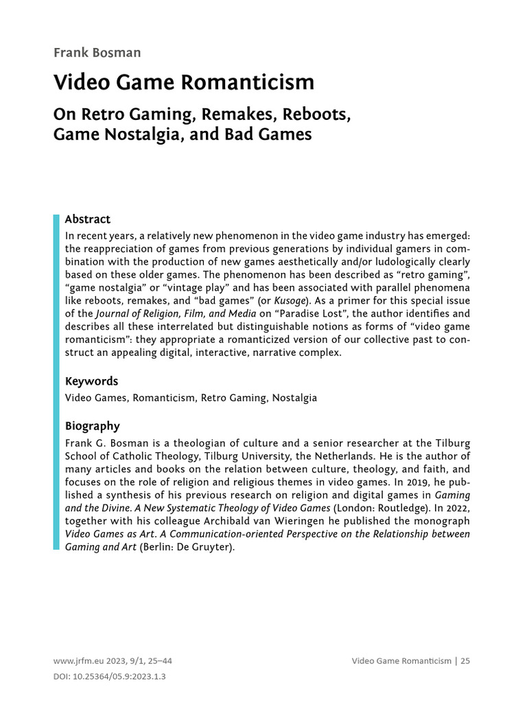 Exploring Video Game Romanticism | PDF | Nostalgia | Video Games