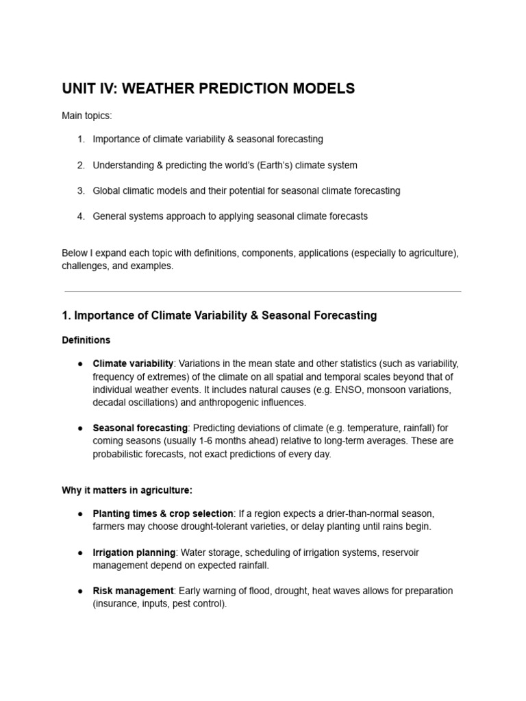 Unit Iv_ Weather Prediction Models | PDF | Climate | General ...