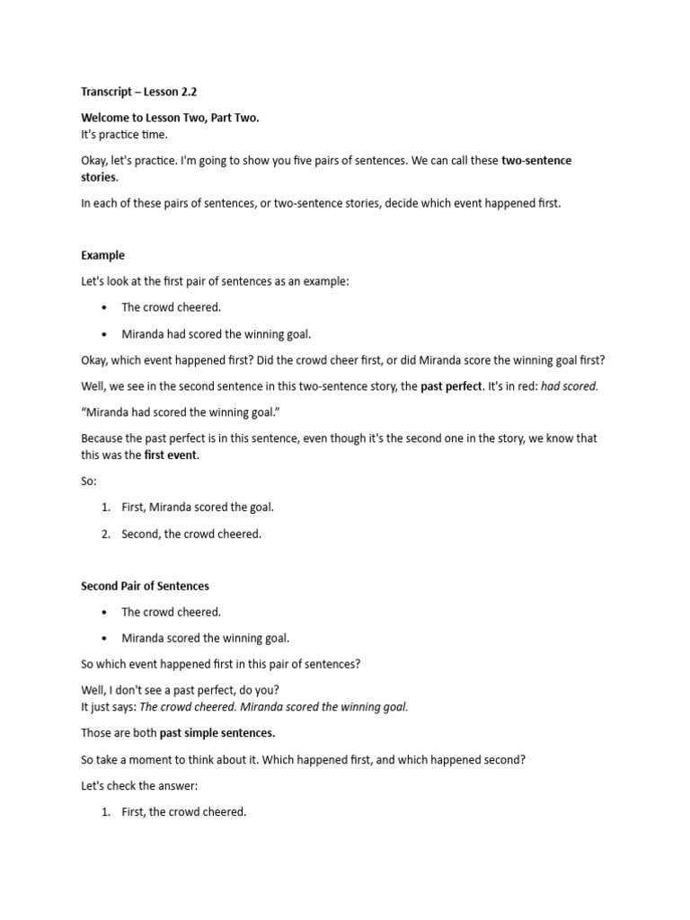 6 Transcript to Lesson 2.2 | PDF | Linguistics | Syntax