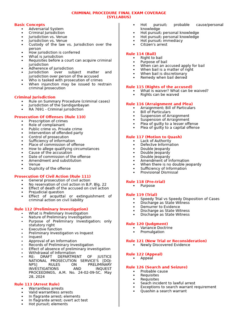 Criminal Procedure Final Exam Coverage | PDF | Arraignment | Double ...