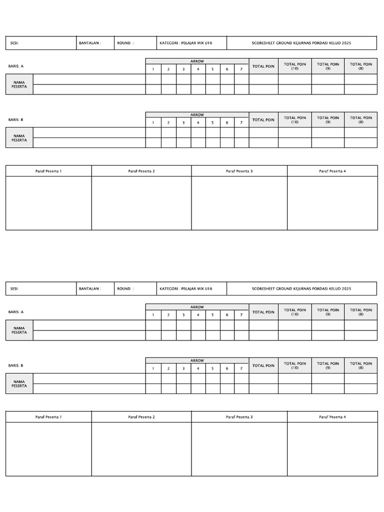 Scoresheet Ground Kejurnas U16 | PDF