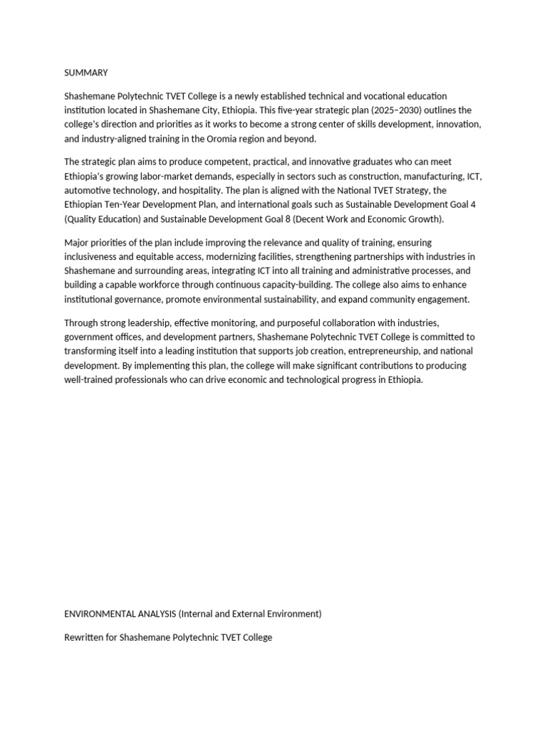 Strategic Planning Prepared for Group One | PDF | Vocational Education ...