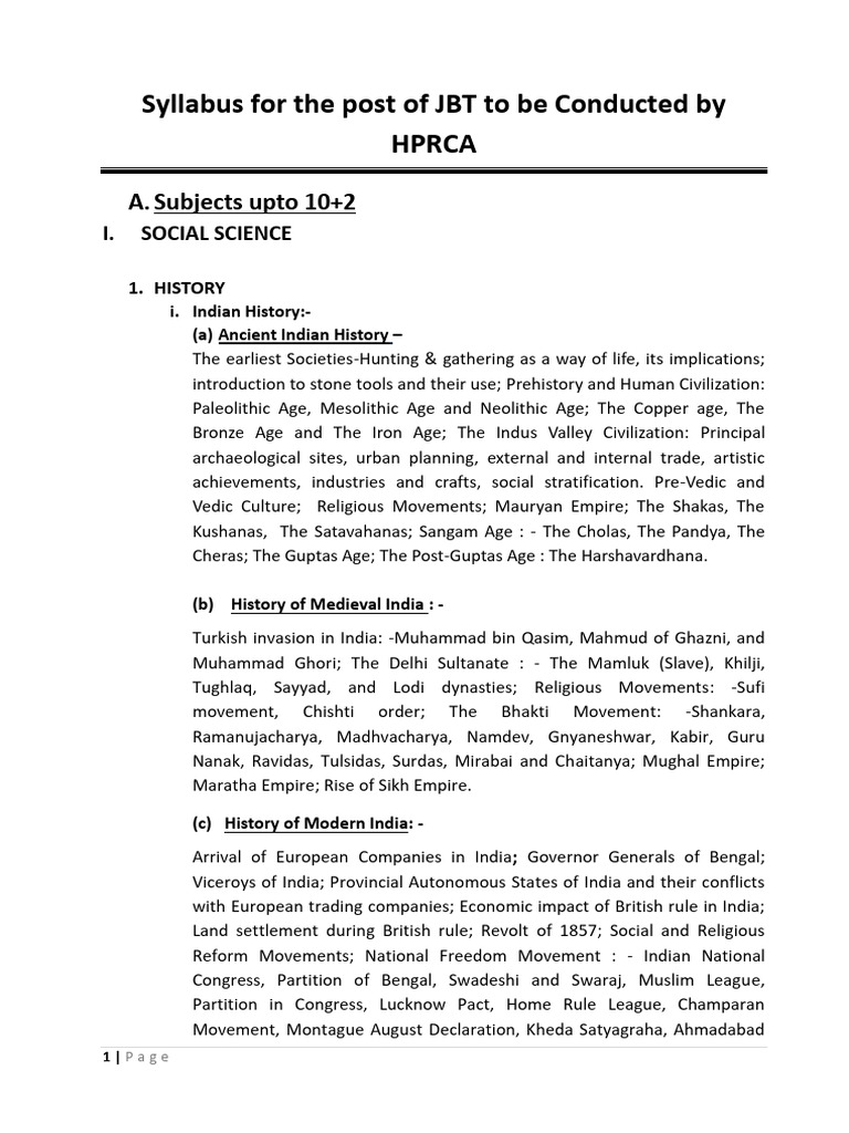 JBT Exam Syllabus: History, Geography, Economics, Politics, Math | PDF ...