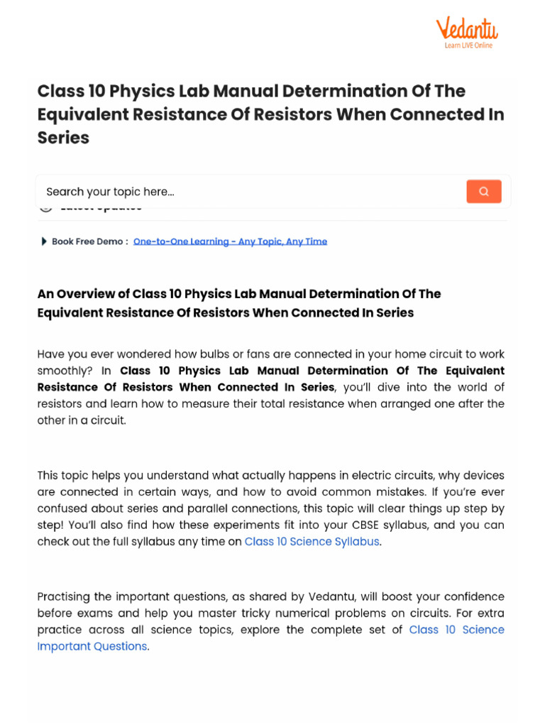 Class 10 Physics Lab Manual Determination of the Equivalent Resistance ...