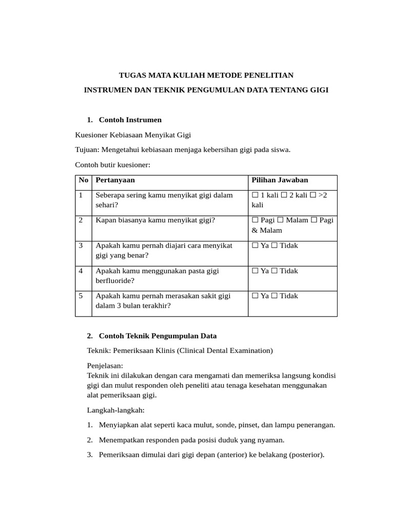 Tugas Mata Kuliah Metode Penelitian Instrumen Dan Teknik | PDF
