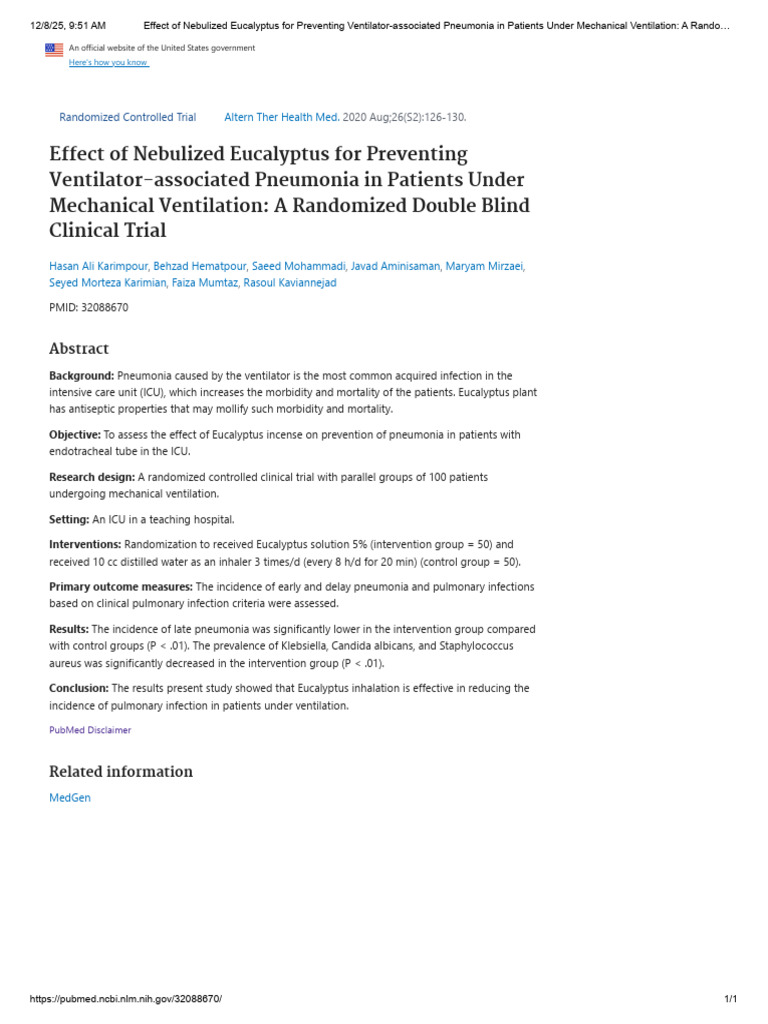 Effect of Nebulized Eucalyptus For Preventing Ventilator-Associated ...
