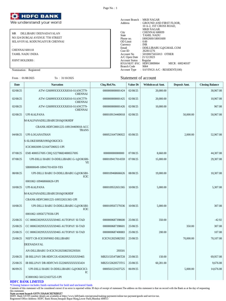 Acct Statement_5013_27112025_12.04.34 | PDF | Business | Banks