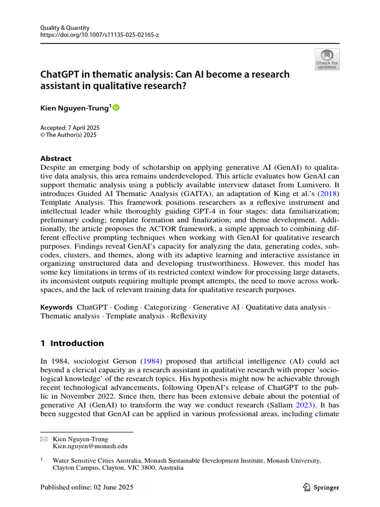 ChatGPT in Thematic Analysis Can AI Become a Research Assistant in ...