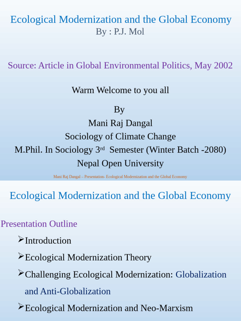 Presentation On Ecological Modernization and The Global Economy by Mani ...