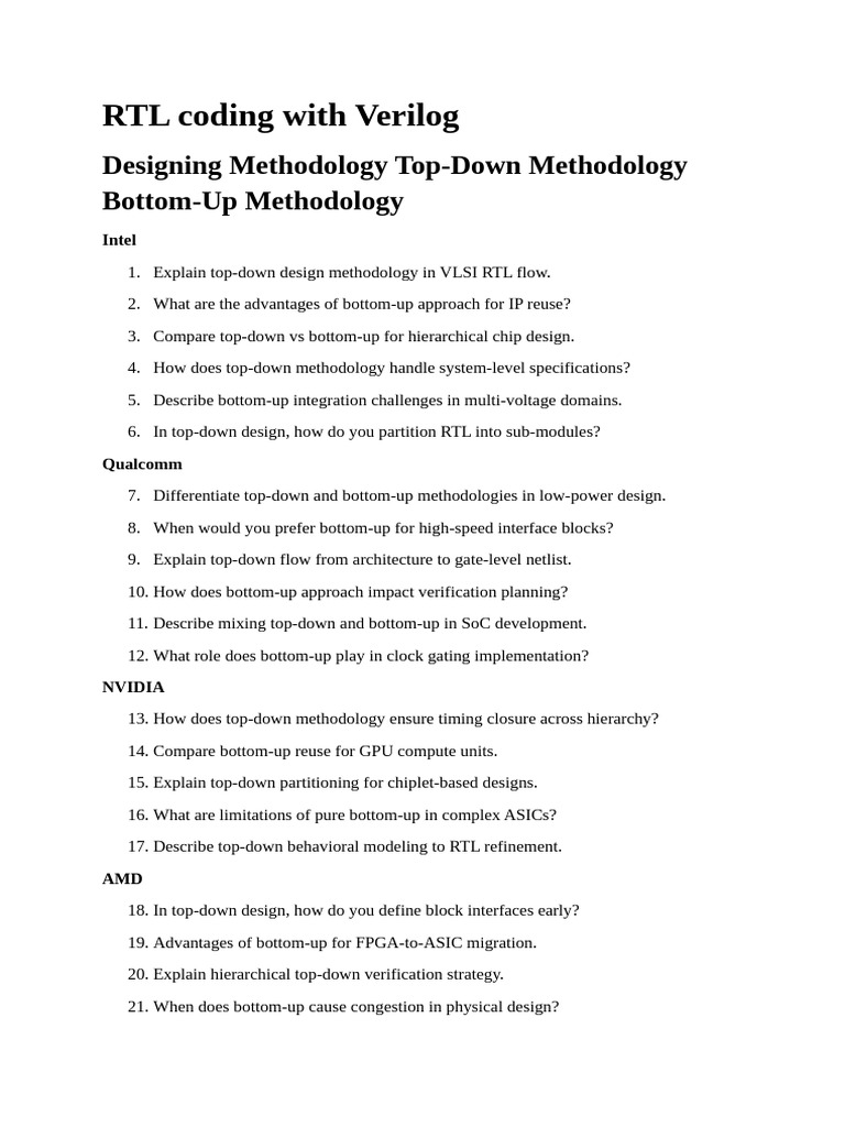 RTL Coding With Verilog Some Top Companies Interview Questions | PDF | Logic Gate | Logic Synthesis