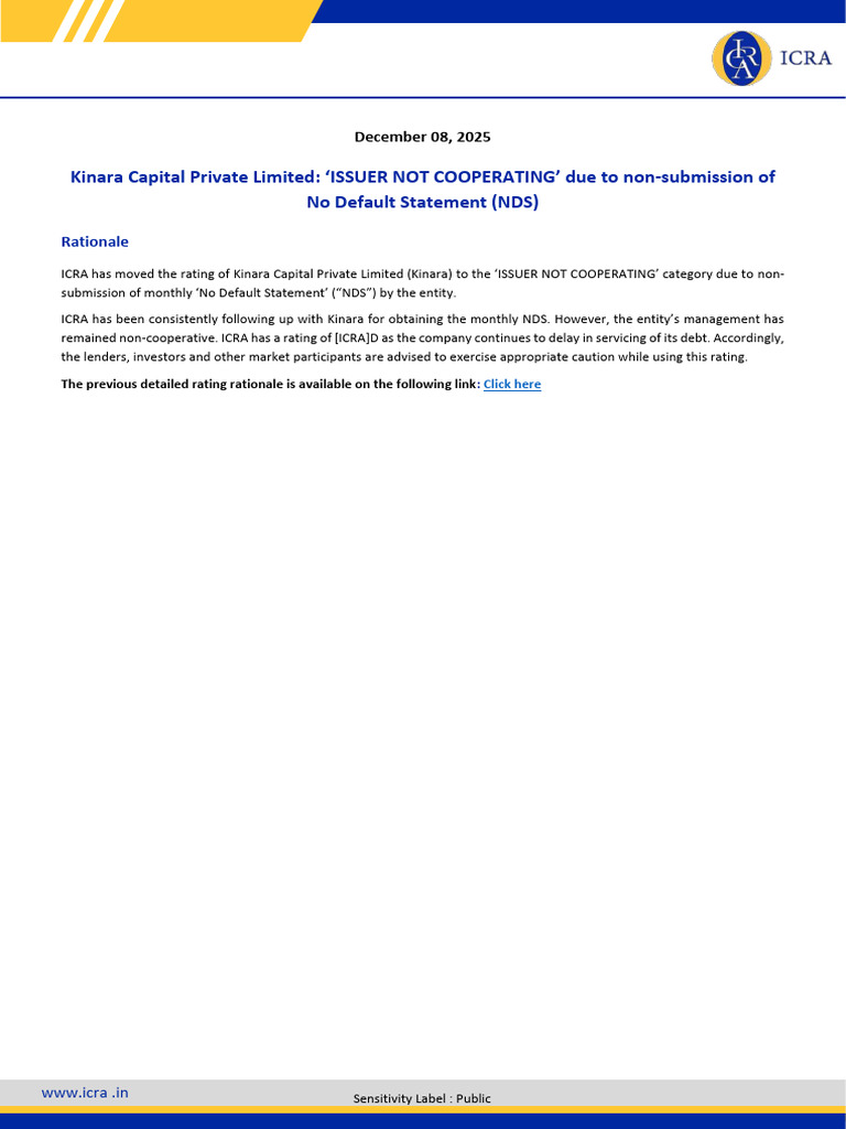 Kinara Capital Rating: Issuer Not Cooperating | PDF | Business ...