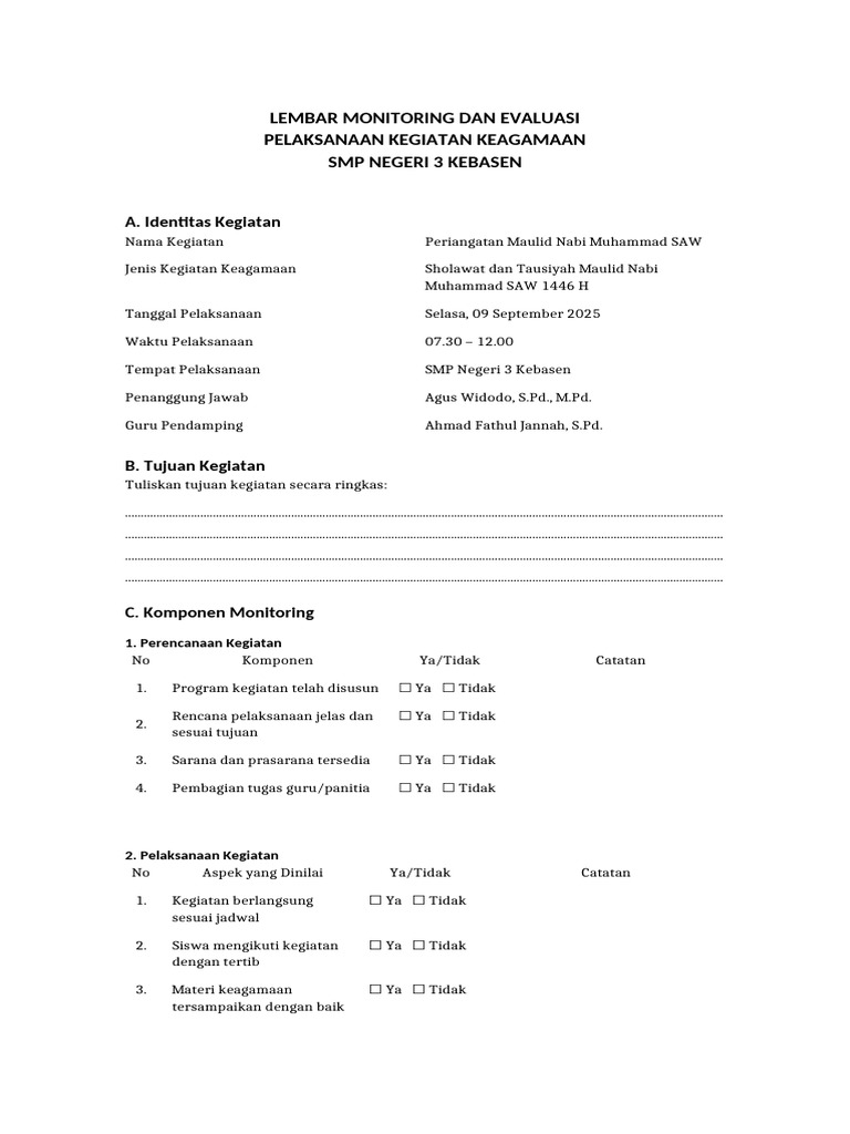 Lembar - Monitoring - Evaluasi - Kegiatan - Keagamaan - MAULID NABI ...