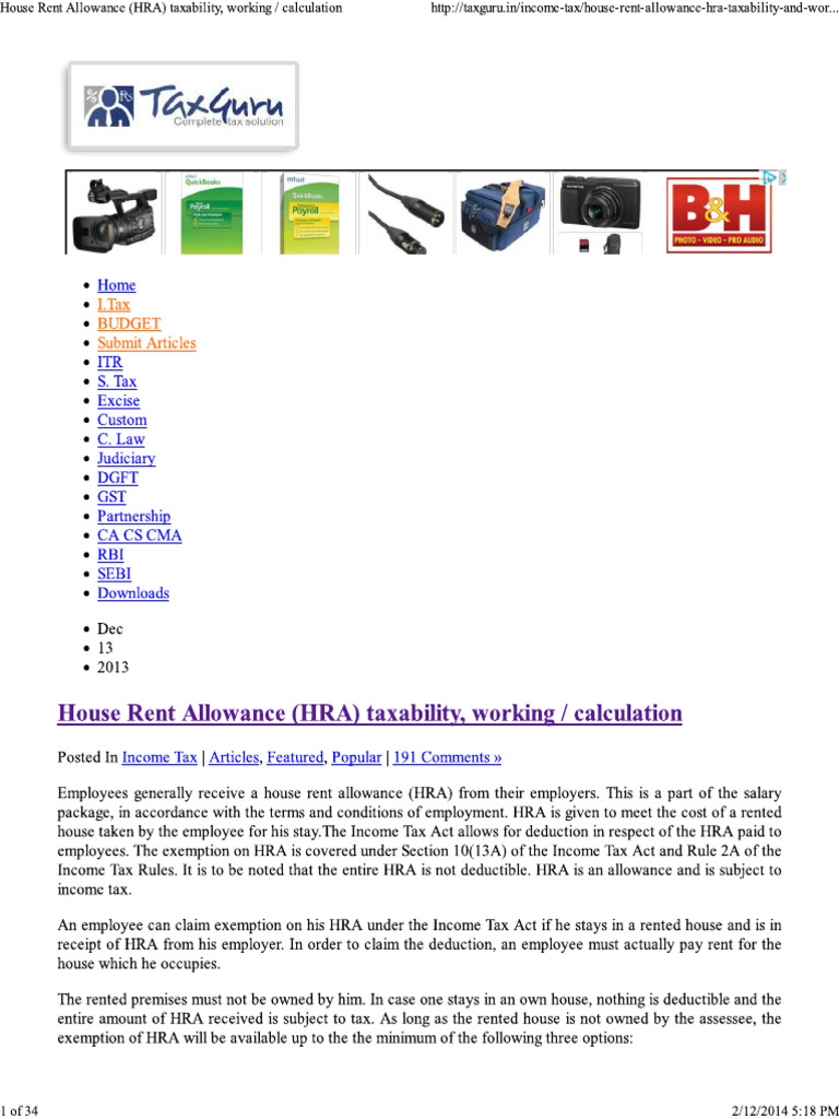 HRA Calculation | PDF