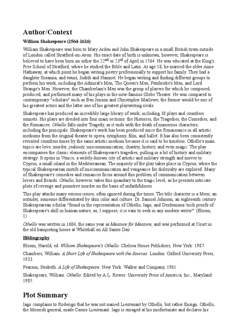 Othello Notes Pdf Iago Othello
