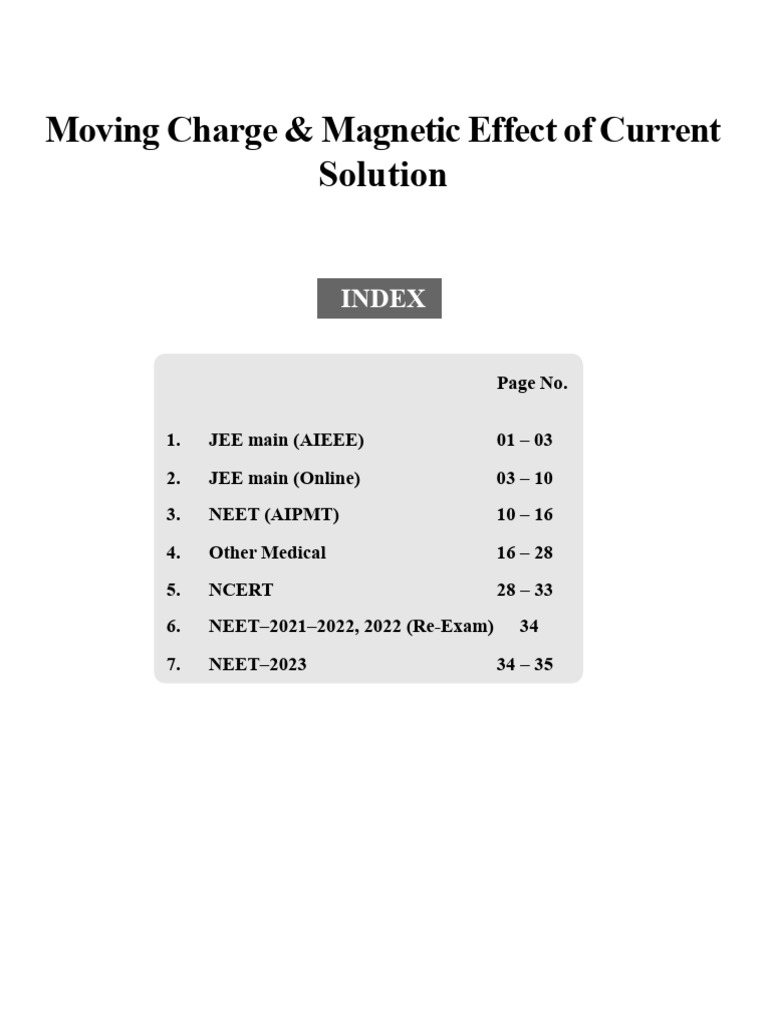 Booklet Solution (Moving Charge & Magnetic Effect of Current) | PDF ...